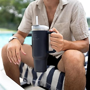 SPOUT 40 oz Tumbler With Handle And Straw, Insulated Stainless Steel Water Bottle With Straw - Travel Mug | BPA Safe Tumblers | Iced Drinks, Water, Cold/Hot Coffee - Cupholder Friendly Midnight Navy