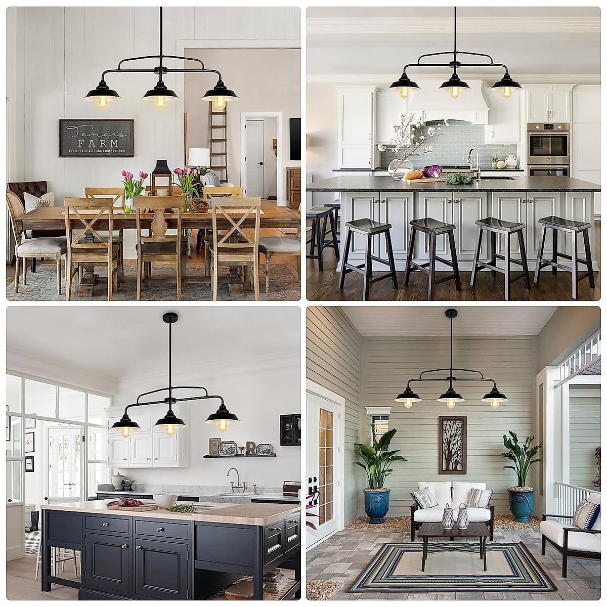 PUZHI HOME Black Pendant Lighting Fixture, 3-Lights Modern Farmhouse Chandelier with Metal Island Lights for Kitchen for Dining Room Hallway Pool Table