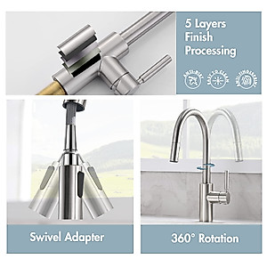 Kitchen Faucet with Pull Down Sprayer OUEN Brushed Nickel Modern Single Handle High Arc Pull Out Kitchen Sink Faucets with Deck Plate for Laundry RV Farmhouse, Brass Structure, 15.7" Height