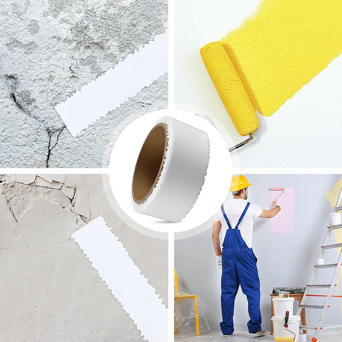 Saypacck 2'' x 50' Self Adhesive Stress Crack Tape Drywall Joint Tape Patch Wall Patch and Seam Patch Heavy Duty Smooth Roll for Concrete Patch and Repair, White
