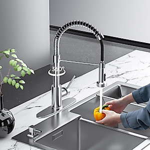 BASDEHEN Kitchen Faucets with Pull Down Sprayer, Brushed Nickel Spring Commercial Kitchen Sink Faucet Solid Brass with 10 Inch Mounting Table 1 Hole Or 3 Hole Compatible…