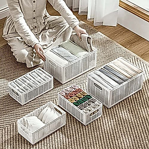 UNZIPE 2 Pack Closet Storage Bins with Handle, Plastic Storage Baskets Organizer Clothes Organizer for folded Clothes Closet Containers for Shelf, Large