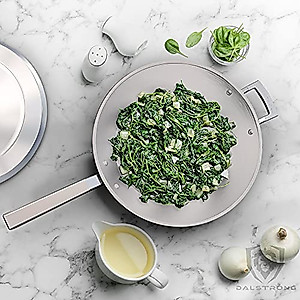 DALSTRONG Frying Pan Skillet - 12 inch - The Avalon Series - 5-Ply Copper Core - Hammered Finish Cooking Pan - 3 Quart - Premium Silver Kitchen Cookware - Omelet, Beef, Egg Pan - w/Lid & Pot Protector