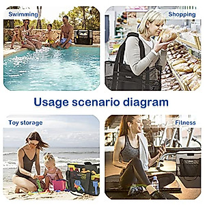 DiGeeONEGU Beach Bag, Large Mesh Beach Bag Waterproof Sandproof, Beach Toy Tote Bag, Pool Bag with Pockets,Comfertable Strap (Black)