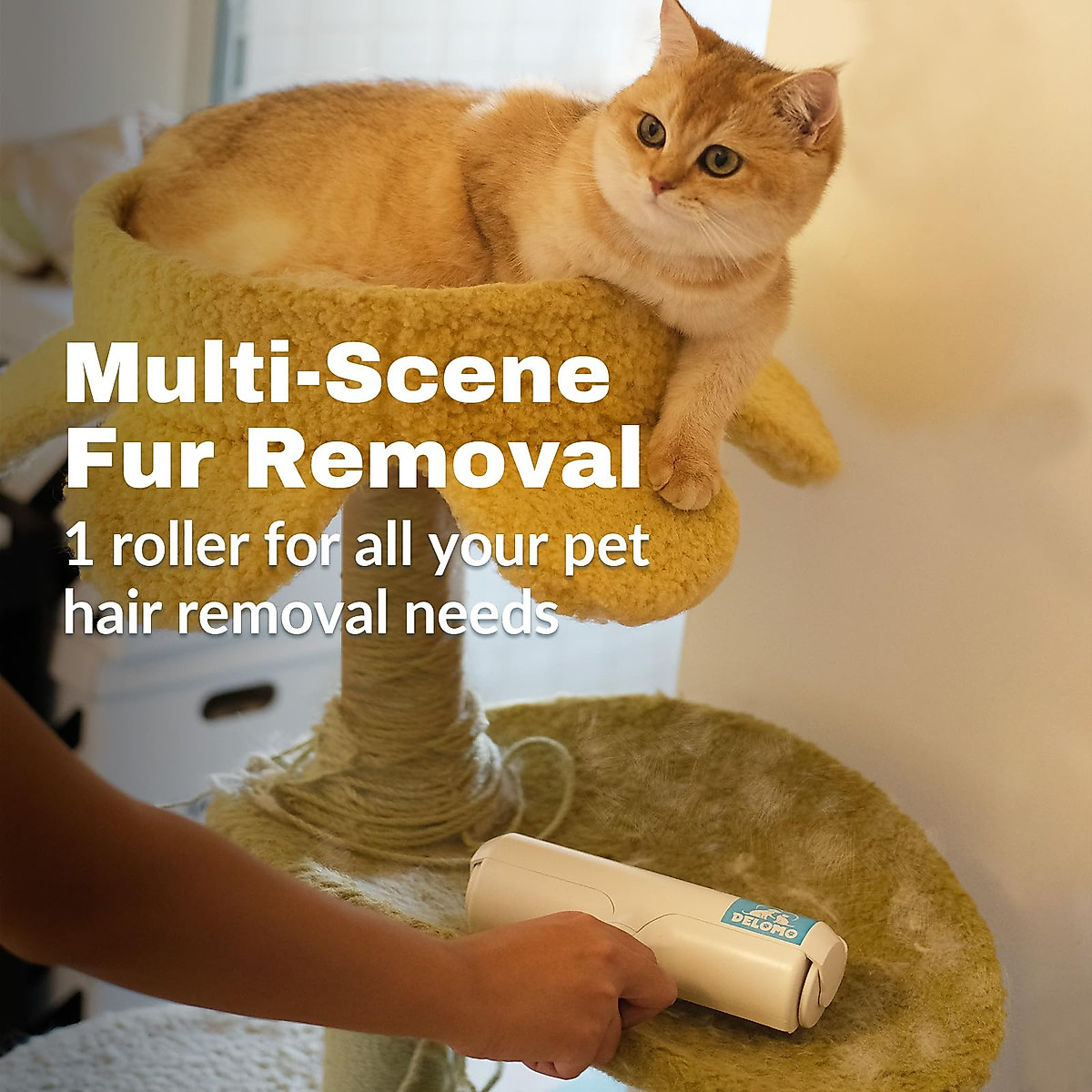DELOMO Pet Hair Remover - Lint Roller for Pet Hair - Cat and Dog Hair Remover for Couch, Furniture, Carpet, Car Seat, Reusable Roller W/Self-Cleaning Base - Upgraded Animal Fur Removal Tool