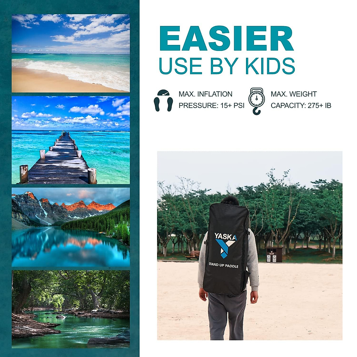 YASKA Kids Paddle Board Inflatable, Paddle Board Kids 10-12 Small Isup 9 ft Child 6-12, Youth Stand Up Paddle Board Blow Up, Childrens Paddleboard (Green)