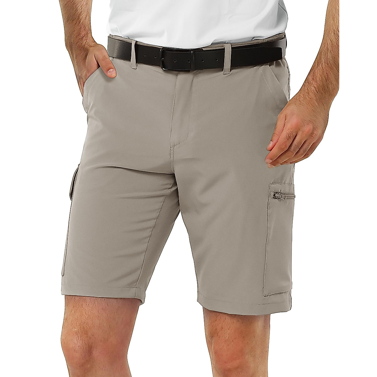 33,000ft Men's Golf Shorts 10" Inseam with Zipper Pocket Lightweight Quick Dry Stretch Hiking Cargo Shorts for Travel Fishing Fossil