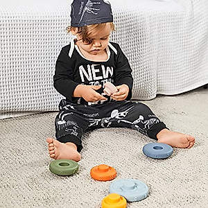 SYNPOS 6 PCS Baby Stacking Teething Toy, Stacking Nesting Toys, Soft Building Stacker Squeeze Toy, Baby Montessori Sensory Toys with Number, Fruit and Shape, Early Learning Toys for Toddlers 6 Months