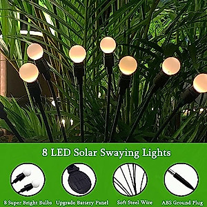 Vankada 4 Pack Solar Firefly Lights, Upgraded 8 LED, Solar Garden Lights, Warm Light, Floral Theme, Outdoor Waterproof, Breathing Mode, High Flexibility, Perfect for Patio, Yard, Path