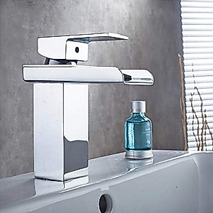 TOPSANTY Kitchen & Bath Fixtures Taps Faucet,Bathroom Basin Single Hole Waterfall Hot and Cold Water Mixer