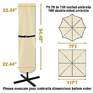 POYEE Umbrella Cover, 420D Waterproof Outdoor Patio Umbrella Cover for 9ft to 14ft Market Umbrella or 15ft Double-sided Umbrella, Coffee