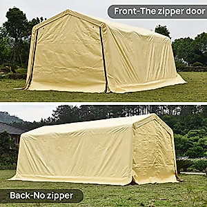 Bestmart 10x20ft Heavy Duty Carport with Sidewalls, Portable Shed Outdoor Storage Shed Canopy,Beige