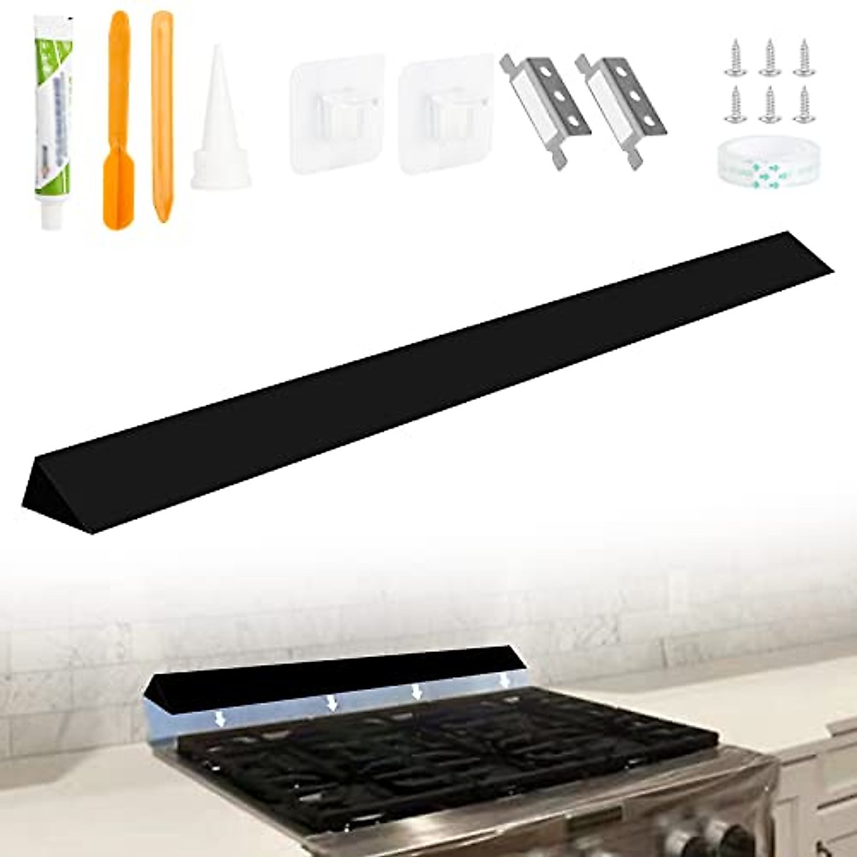 30" Slide In Range Rear Filler Kit W10113901A，Universal Triangular Filler Strip for Stove Gap, Aluminum Cooktop Gap Trim Kit Between Backsplash and Stove Compatible with Whirlpool & Most Brand, Black
