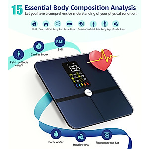 Body Fat Scale, Posture Extra Large Display Digital Bathroom Wireless Weight Scale Composition Analyzer with Heart Rate Heart Index & Body Shape Index with Free APP 400Lb Black