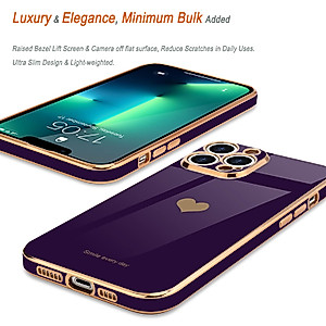Teageo Compatible with iPhone 13 Pro Max Case for Girl Women Cute Love-Heart Luxury Bling Soft Cover Raised Camera Protection Bumper Silicone Shockproof Phone Case for iPhone 13 Pro Max, Dark Purple
