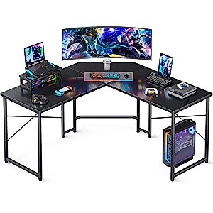 ODK L Shaped Gaming Desk, 51 Inch Computer Desk with Monitor Stand, PC Gaming Desk, Corner Desk Table for Home Office Sturdy Writing Workstation, Carbon Fiber Surface, Black