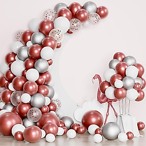 110 Pack Maroon Balloons Garland Arch Kit,GAGAKU 12/10/5 Inches Burgundy Red White Sliver Latex Confetti Balloons for Women Kids Birthday Wedding Bride Bachelorette Retirement Party Decorations