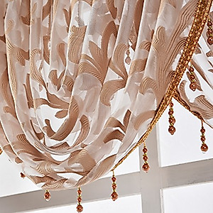NAPEARL Swag Valance for Windows-Beige Organza Sheer Waterfall Valance, Elegant Beaded Valance Curtain for Bathroom, Kitchen, Small Windows (1 Valance, 57 x 37 Inch)