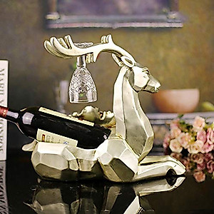 PIBM Stylish Simplicity European Home Decoration Handicraft Factory Direct Resin Lying Deer Wine Rack Peony Business Gifts Wholesale (40 * 25 * 35Cm) Beautiful and Elegant