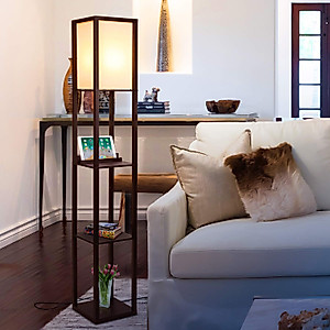 Brightech Maxwell – Modern Shelf Floor Lamp with USB Ports, Wireless Charging & Outlet – Versatile Corner Display and Lamp with Shelves, Storage Solution for Living Room, Office, Bedroom