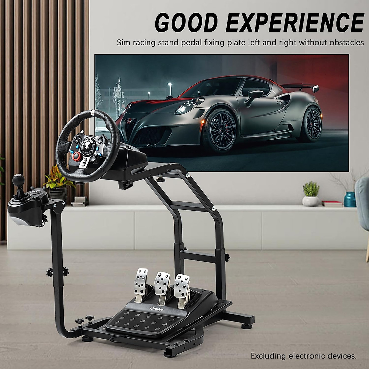Marada Steering Wheel Stand Standing Fit for Logitech Thrustmaster G25 G27 G29 G920 G923 T300RS TX F458 T128 T248 Adjustable Sim Racing Stand Racing Simulator, Wheel Pedal Shifter Not Included