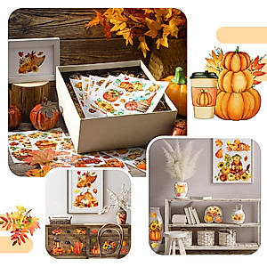 12 Sheets Fall Thanksgiving Rub on Transfers for Crafts and Furniture - Pumpkin Maple Leaf Sunflower Decals Autumn Stickers for Home Office Paper Wood DIY Crafts, 5.5 x 5.5 Inch