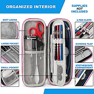 Primacare KB-9297-PK Pink Stethoscope Case, Supplies NOT Included, for Stethoscopes and Medical Supplies, Multiple Compartments, Portable and Lightweight First Aid Kit Bag, Accessories for Nurses