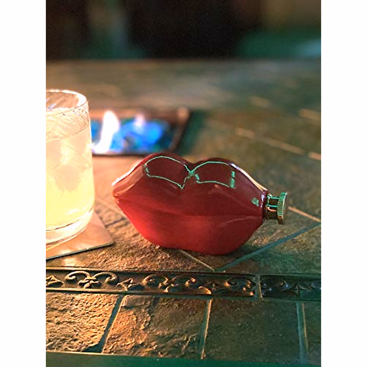 Red Lips Flask - Pucker Kiss Stainless Steel 5 oz. Pocket Flask For Drinks and Alcohol - Travel Picnic Bar Party - Fun Cute & Romantic