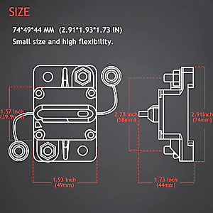 Hamolar 3 Pack 50A Auto Car Stereo Audio Circuit Breaker Fuse 12-48VDC Manual Reset Button Switch Fuses, with Wire Lugs Copper Washer