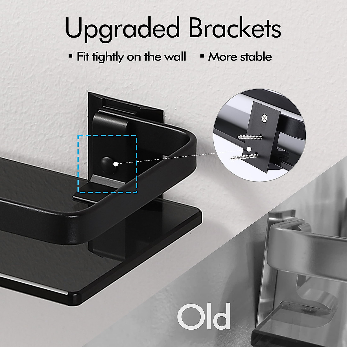 KES Bathroom Glass Shelf Aluminum Black Extra Thick Tempered Glass Rectangular 1 Tier Basket Wall Mounted, 2 Pack, A4126A-BK-P2