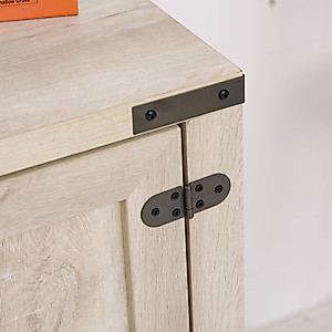 HOMCOM Farmhouse Double Door Coffee Bar Cabinet, Sideboard Buffet Cabinet, Kitchen Cabinet with Bottom Shelf for Entryway, Living Room, Oak