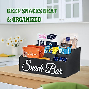 Snack Organizer for Countertop, Wooden Snack Tray and Food Storage Organizer Bins, Large 5-Compartment Snack Basket for Pantry, Kitchen Cabinet Pantry Organizer and Storage Bins for Snacks, Packets