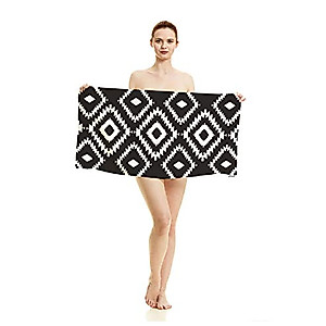 oFloral Hand Towels Cotton Washcloths Black White Repeating Geometric Tiles with Dotted Rhombus Comfortable Super-Absorbent Soft Towels for Bathroom Kitchen Spa Gym Yoga Face Towel 15X30 Inch,