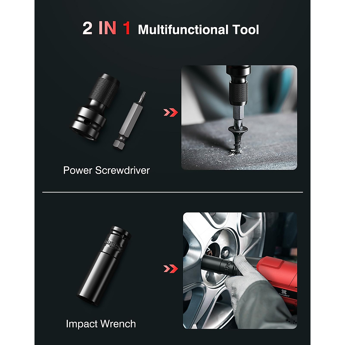 Avhrit Cordless Impact Wrench 1/2 Inch, 480Ft-lbs(650Nm) Brushless 1/2 Impact Gun w/ 2x 4.0 Batteries, Fast Charger, 4 Sockets, 6 Screws, Electric Impact Wrench for Home Car Tires