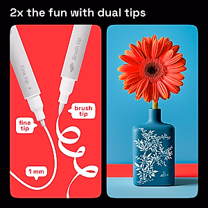 ARTISTRO 2 White Acrylic Paint Pens, Acrylic Paint Markers Dual Tip (Brush + Fine 1 mm), Acrylic Markers for Fabric, Canvas, Rock, Glass, Wood, Paper, DYI, Paint Markers for Kids and Adults