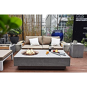 Elementi Metropolis Table Cast Concrete Natural Gas Fire Table, Outdoor Fire Pit Fire Table/Patio Furniture, Canvas Cover & Lava Rock Included with Free AMS Fireplace Wind Guard