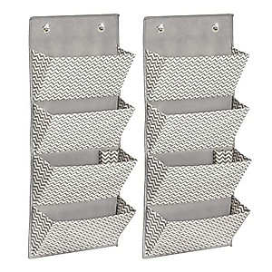 mDesign Soft Fabric Wall Mount/Over Door Hanging Storage Organizer - 4 Large Cascading Pockets - Holds Office Supplies, Planners, File Folders, Notebooks - Chevron Zig-Zag, 2 Pack - Taupe/Natural