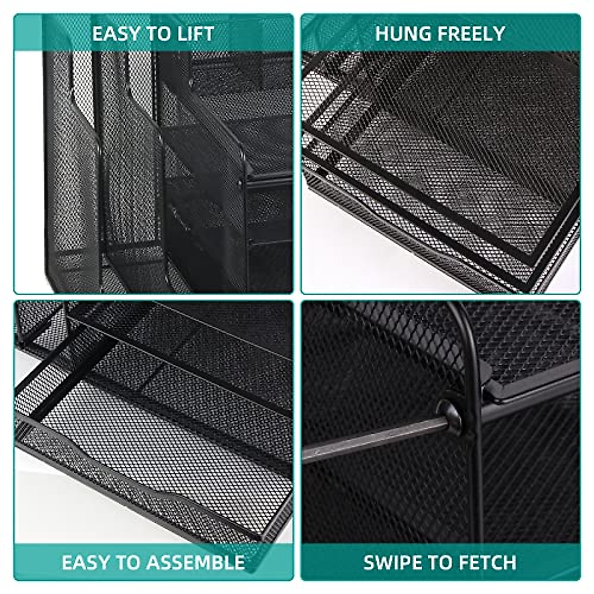 Tisediwer 4 Trays Paper Organizer Letter Tray, 4 Tier Paper Letter Office Desk Organizer with Upright File Holder, About 40 Paper Clips, 5 Binder Clips