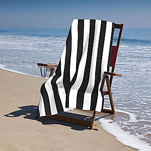 Zeraoke Black & White Stripe Print Soft Beach Blanket, Microfiber Beach Towels for Adults,Super Absorbent Compact Quick Dry Bath Towel, Oversized Shawl Beach Towels for Women Men 32" X 52"