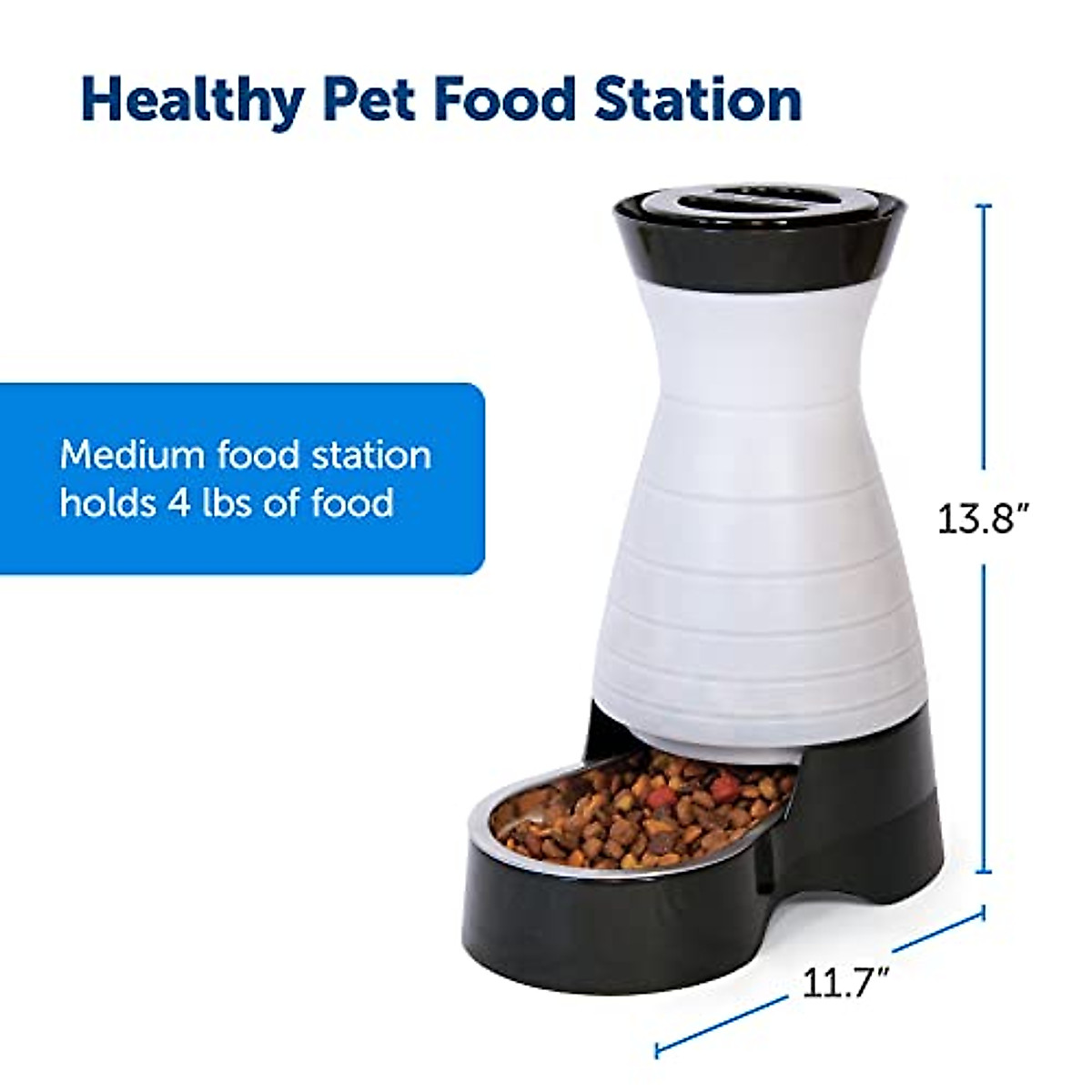 PetSafe Healthy Pet Food Station - Medium, 4 lb Kibble Capacity - Automatic Cat & Dog Feeder - Removable Stainless Steel Bowl Resists Corrosion & Stands Up to Frequent Use - Easy to Fill & Clean