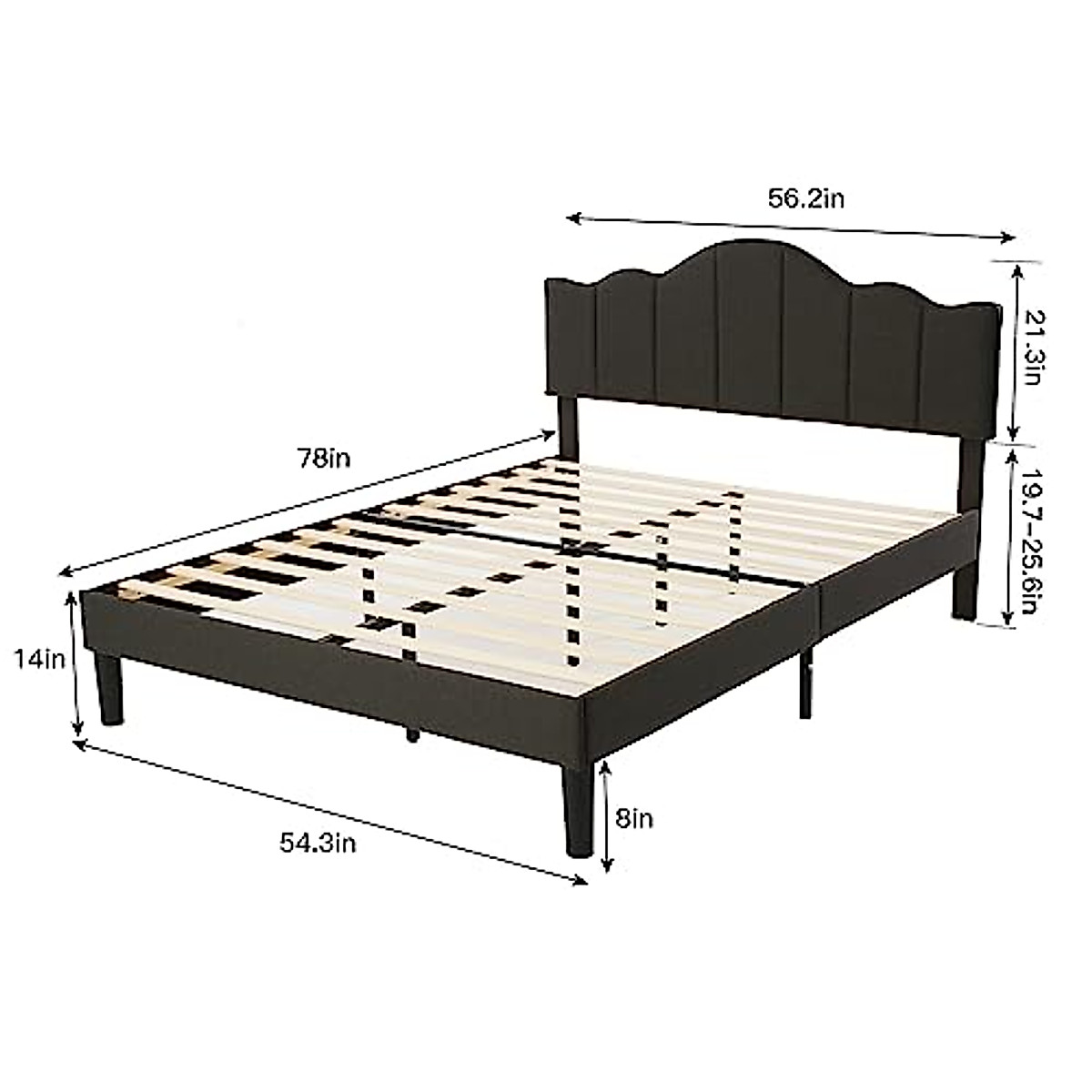 EZKozzy Full Bed Frame Upholstered Platform with Headboard and Strong Wooden Slats, Strong Weight Capacity, Non-Slip and Noise-Free,No Box Spring Needed, Easy Assembly, Grey Full Bed