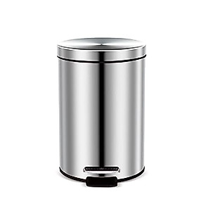 8 Liter / 2.1 Gallon Thickened Household Simple Stainless Steel Metal Foot Open Lid Trash Can, with Inner Bucket, Suitable for Kitchen, Bathroom, Office