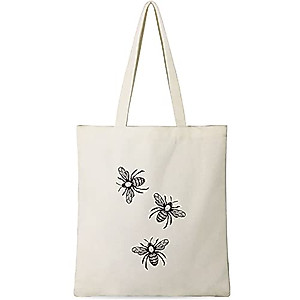BeeGreen Canvas Tote Bag 12OZ Cute Bees & Canvas Tote Bag for Women with Zipper Pocket Personalized Gifts Embroidery Monogram Tote 13OZ Intial Tote Beach Bag