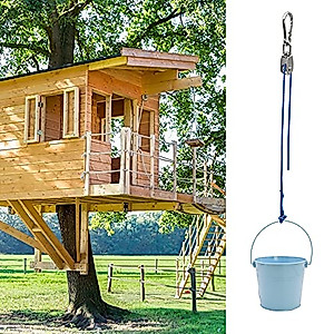 FUQUN Treehouse Accessories for Kids,Pulley with Bucket Cable, Kids Playhouse Accessories, Pulleys for Kids, Pirate Ship Accessories Outdoor, Playhouse Game Accessories, Bucket for Treehouse (Blue)