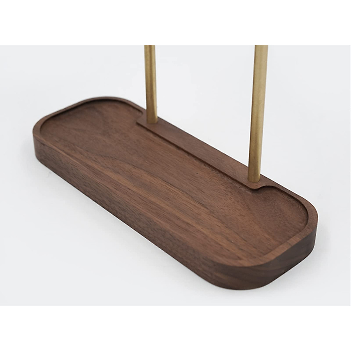 Nbcymg Key Rack Tabletop Key Holder Stand Modern Walnut Wood & Brass Jewelry Organizer Tray Home Decor