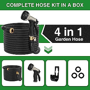100ft Expandable Garden Hose - 2024 Version/New Patented, Leak-Proof Water Hose with 40 Layers of Innovative Nano Rubber, Lightweight, Durable, No-Kink Flexible Water Hose (Black)