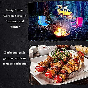 LEAYAN Garden Fire Pit Grill Bowl Grill Barbecue Rack Large Round Fire Pit with BBQ Grill Shelf Garden Patio Heater/BBQ/Ice Pit with Waterproof Cover,Outdoor Fire Pits