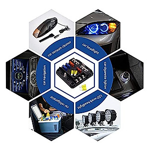 UMISKY 6-Way Fuse Box Blade Fuse Blocks with LED Warning Indicator Damp-Proof Cover for 12V/24V Automotive Car Truck Boat Marine Bus RV Van, 6 Circuit Independent Positive Negative