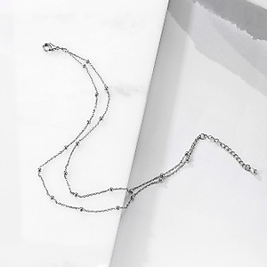 Pencros Dainty Layered Anklet,14K Gold Filled Cute Beads Satellite Chain Heart Boho Adjustable Anklets for Women Teen Girls (bead-silver)