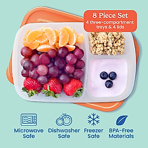 EasyLunchboxes® - Bento Lunch Boxes - Reusable 3-Compartment Food Containers for School, Work, and Travel, Set of 4, Classic